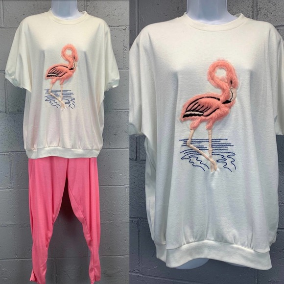 Vintage | Pants & Jumpsuits | 8s Pink Flamingo 2 Piece Set Genie ...